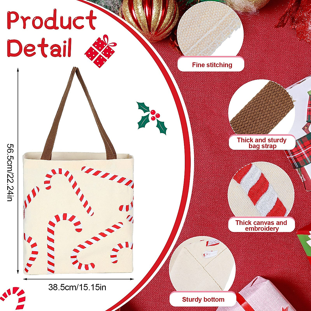 Frienda Christmas Canvas Tote Bag Reusable Shopping Bag Large Xmas Multipurpose Grocery Bag Casual Canvas Shoulder Handbag with Handles for Outdoor Supermarket Shopping Christmas Party Favor Supplies