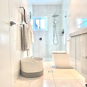 Large Blanket Basket | Cotton Rope Basket for Blankets Living Room | Size 21.7" x 21.7" x 13.8" | Large Basket for Blankets | Baby Laundry Basket |