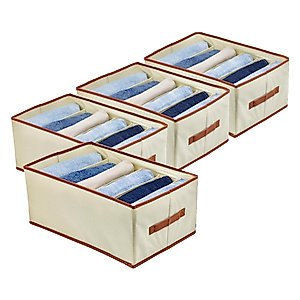 Fordonral Set of 4 Extra Large Clothes Organizer Closet Organizer 6 Compartments for Jeans Sweater Sheet Shirt Divided Clothing Storage Box for Closet,Wordrobe,Bedroom,Shelf