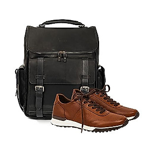 VELEZ 9.5 Brown Mens Business Casual Sneakers + Top Grain Leather Backpack for Men Black Designer Bookbag Business Casual Shoulder Bag