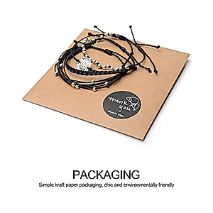 Mezcla Vida Bohemian Wave Coin Charms Black Beaded Handmade Braided Rope Surfing Woven Bracelets Sets For Women Teen Girls, Beach String Jewelry (BLACK)