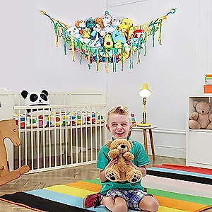 Basumee Stuffed Animals Net or Hammock Toy Storage Organizer Toy Hammock Hanging Stuffed Animals Storage Holder with Tassels for Nursery Kids Bedroom Room Wall Décor, Yellow-Green
