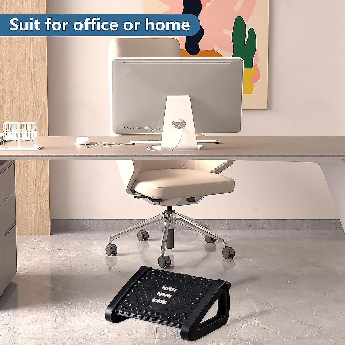 Foot Rest,Foot Rest for Under Desk,Ergonomic Rocking Foot Nursing Stool,Foot Stool with Casters Relieving Pressure for Foot Relaxation & Massage at Home & in The Office Pink