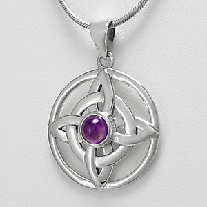Moonlight Mysteries Celtic Witches Knot Amethyst Pendant - .925 Sterling Silver Wiccan Witchcraft Jewelry - (1 Inch Diameter)