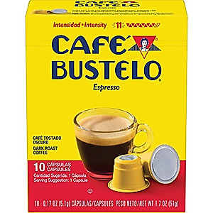 Café Bustelo Espresso Dark Roast Coffee, 10 Count Capsules for Espresso Machines, 11 Intensity