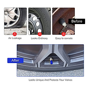 SINGARO 12PCS Tire Valve Stem Caps, Car Exterior Accessories, Aluminum Alloy Valve Cover Universal for Cars, Trucks, Motorcycles and Bicycles (Blue)