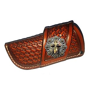 Custom Nocona Weave Gold Cross Side Draw Knife Sheath right side