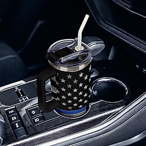 Large Capacity Stainless Steel Cup, Funny American Thin Blue Line Flag Police Pattern Black Handle Insulated Tumbler with Lid and Straw, 40 oz Water Bottle for Meeting, Travel