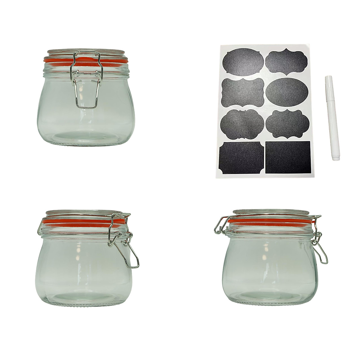 Generic Set of 2 airtight wide mouth glass jar with lid 17oz 0.5 liter Clear Glass Kitchen, Pantry Organizer. Keep your food, grains coffee, tea, cookies and candies dry, fresh. (Oval PC11002-F)