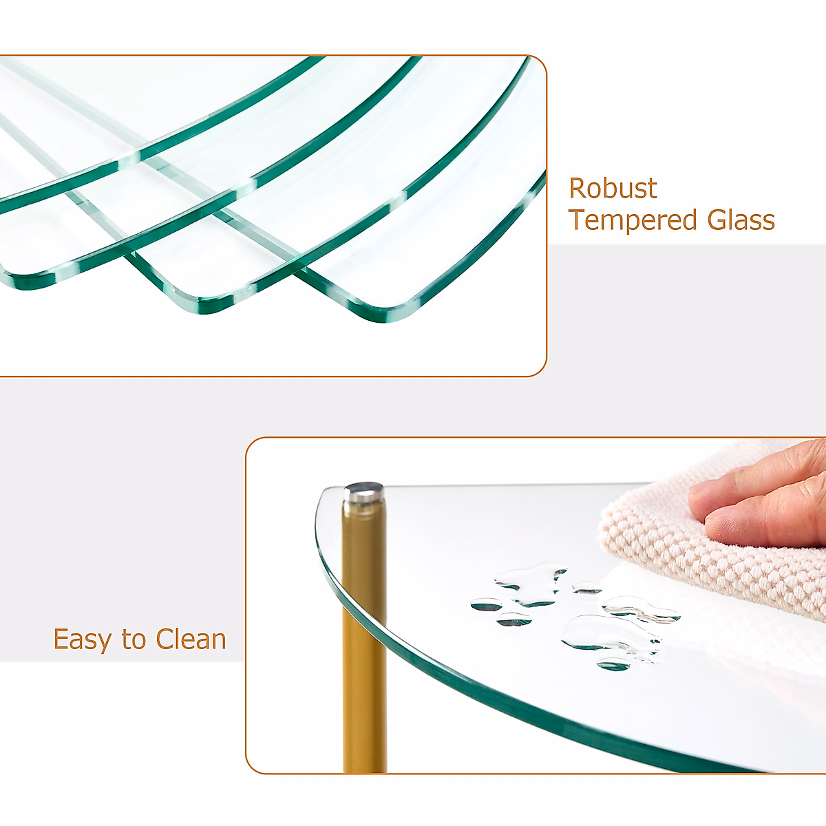 FAVOOSTY 5-Tier Corner Shelf Stand, Gold Corner Bookshelf, Bathroom Organizer, Plant Stand, Tempered Glass Shelves, Modern Style for Living Room, Bedroom, Kitchen, Home Office, Metallic Gold