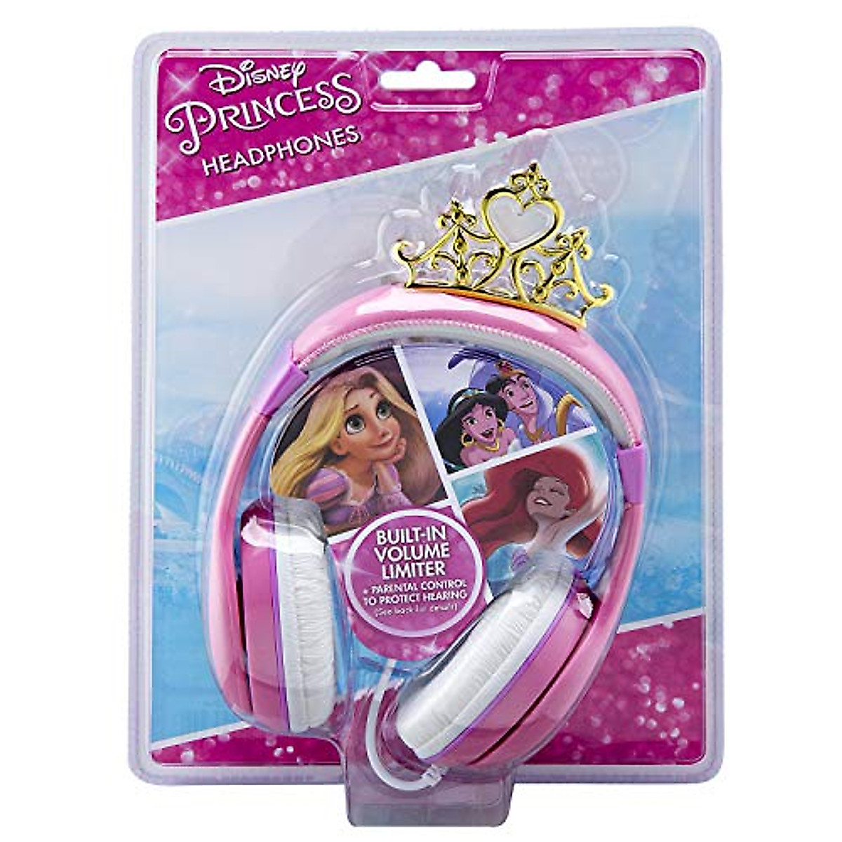 Disney Princess Kids Headphones, Adjustable Headband, Stereo Sound, 3.5Mm Jack, Wired Headphones for Kids, Tangle-Free, Volume Control, Foldable, Childrens Headphones Over Ear for School Home, Travel