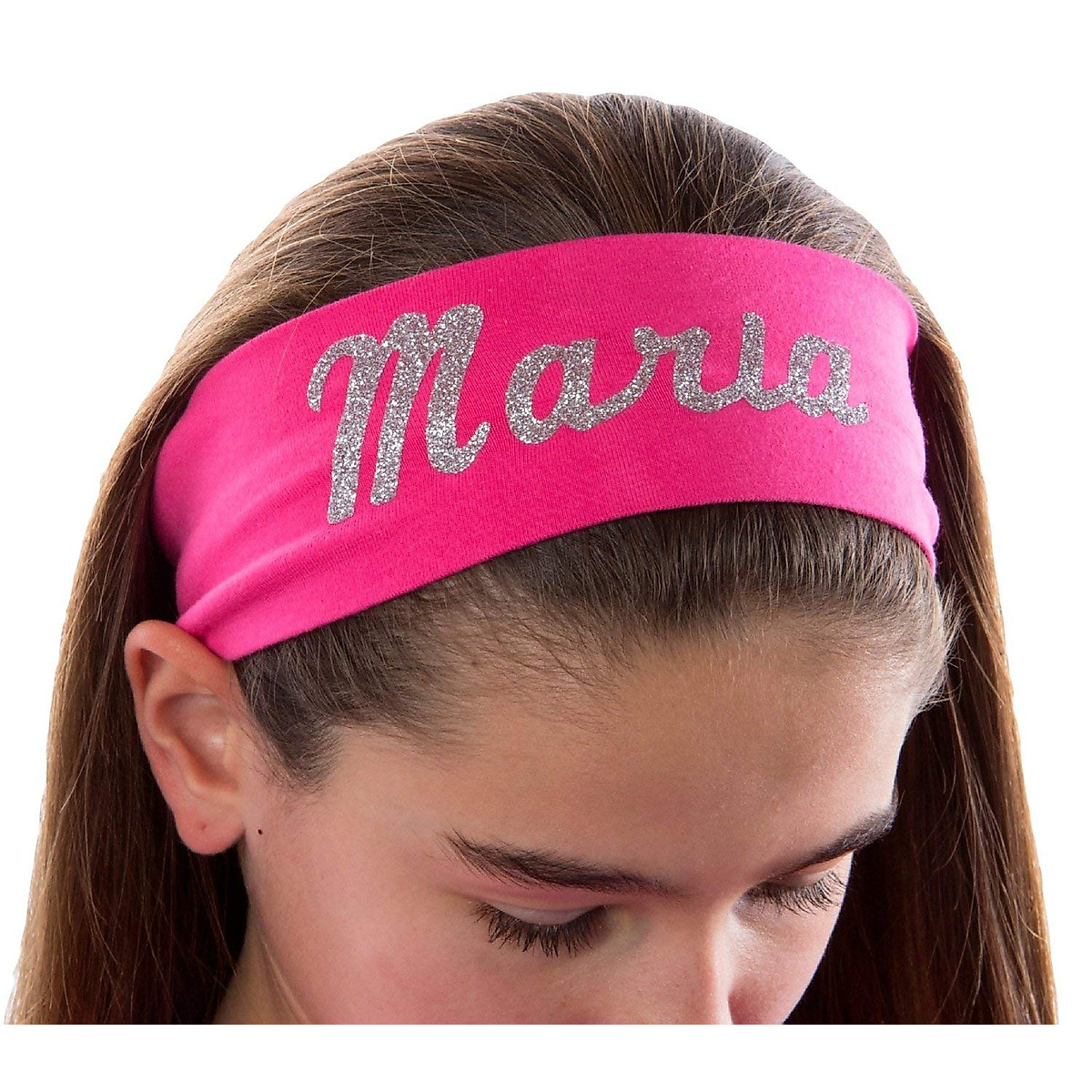Funny Girl Designs TEAM SPORT Cotton Stretch Headband with your personalized GLITTER Text - 2.5 inch Wide Headband - Your COLORS and TEXT