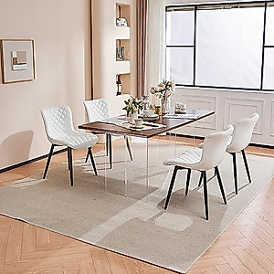 Kidol & Shellder Dining Chairs Kitchen Dining Room Chairs Set of 2 Modern Upholstered Living Room Chairs Faux Leather Vanity Chair Comfortable Contemporary Makeup Chair(White),3 Mins Quick Assembly