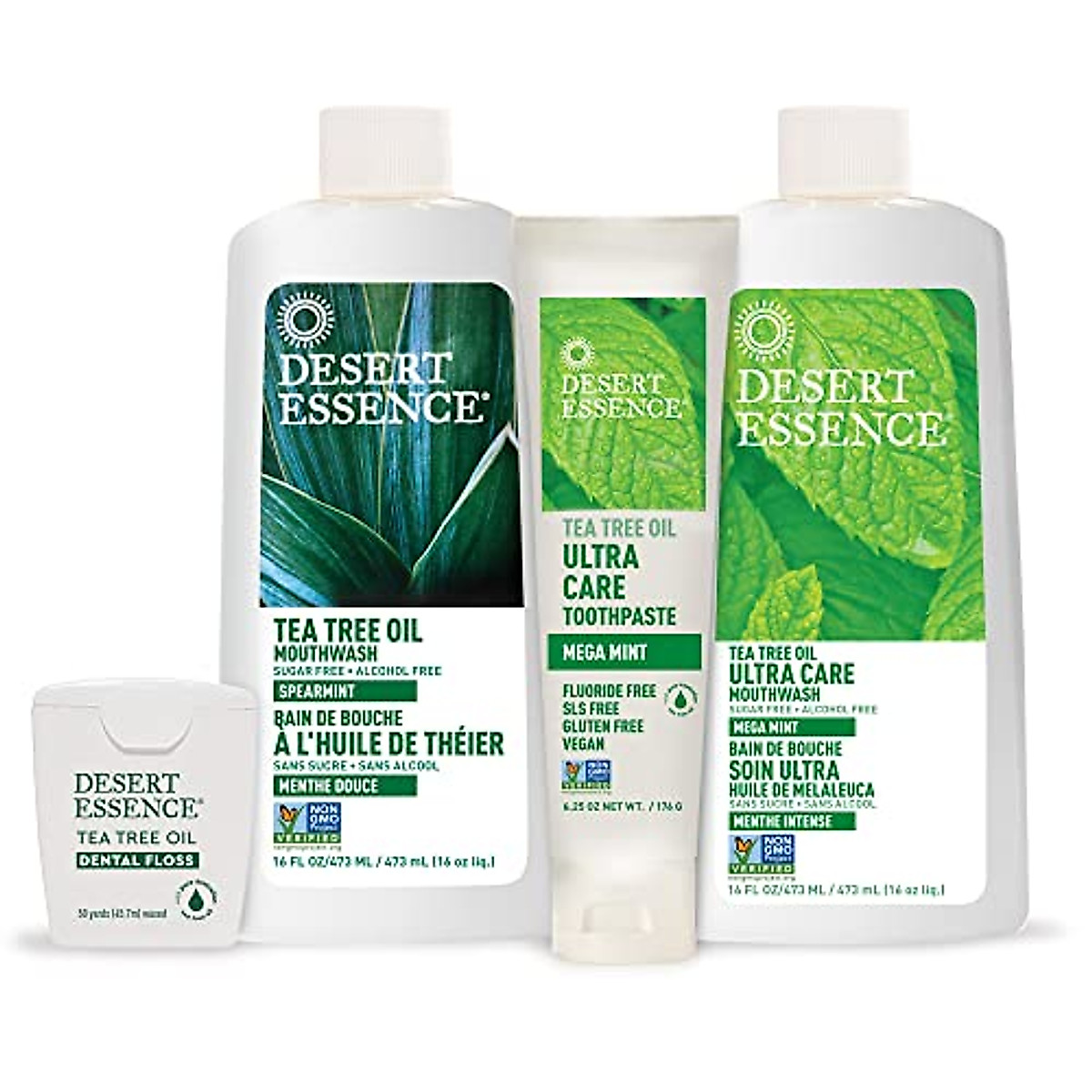 Desert Essence Ultra Care Mouthwash, Mega Mint, 16 fl oz - Alcohol Free, Sugar Free, Gluten Free, Vegan, Non-GMO - Aloe, Sage, Chamomile, Tea Tree Oil, Peppermint & Spearmint Essential Oils