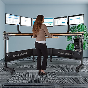 VERSADESK® Foundry Bench 80" x 80" Extra Wide L-Shaped Split-Level Corner Standing Desk | Electric Height Adjustable. 1" Bamboo Surface. USB & USBC Charging Ports. Mobile App Controllable.