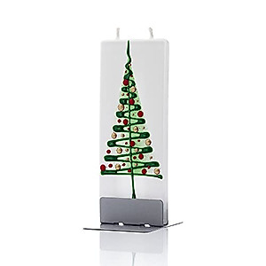 FLATYZ Handmade Christmas Candle - Green Tree | Unscented, Drip-Resistant & Smoke-Free 2 Wick Candle for Home & Room Decor | Hand Painted, Flat Decorative Candles | Steel Stand Included