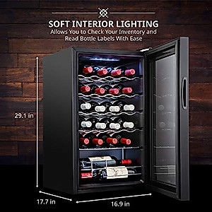 Ivation 24 Bottle Compressor Wine Cooler Refrigerator w/Lock | Large Freestanding Wine Cellar For Red, White, Champagne or Sparkling Wine | 41f-64f Digital Temperature Control Fridge Glass Door Black