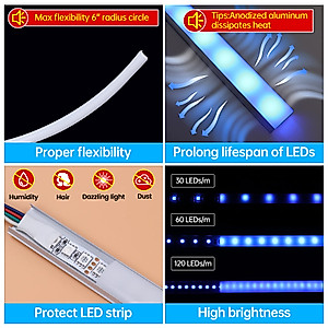 Muzata 6Pack 3.3FT/1M Bendable Silver LED Channel U Shape Aluminum LED Diffuser Channel with Milky White Cover U106 WW 1M