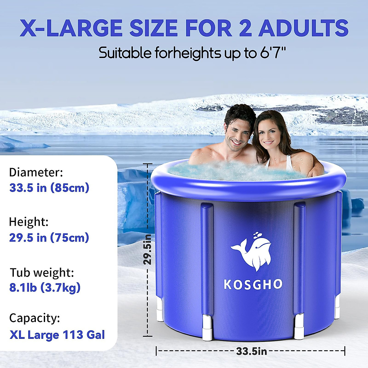 Ice Bath Tub for Athletes, X-Large 113 Gallons Ice Plunge Tub with Cover, Ice Pod Cold Bath Plunge Tub for Cold Water Therapy and Recovery, Thicken Cold Tub Ice Baths at Home & Outdoor