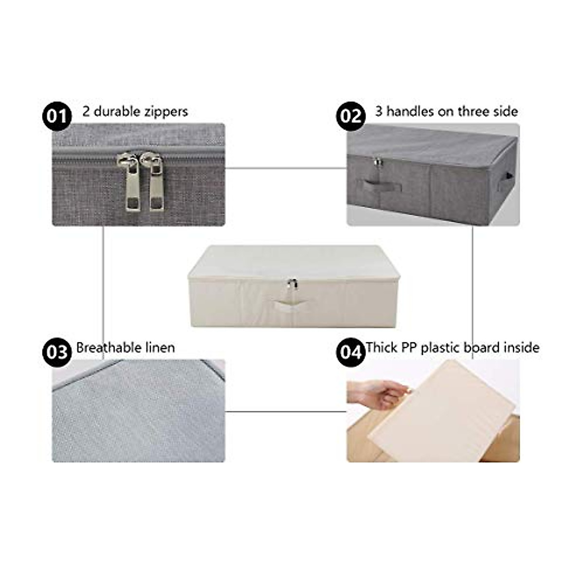 iwill CREATE PRO Underbed Storage Bin, 2pcs Storage Boxes, Zip Lidded, Washable & Folding Design, Beige