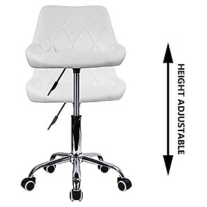 KKTONER Mid Back PU Leather Height Adjustable Swivel Modern Task Chair Computer Office Home Vanity Chair with Wheels (White)