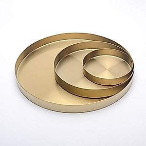 Gold Round Storage Trays, Stainless Steel Metal Presentation Plates, Decorative Storage Organizer Serving Tray for Jewelry/Cosmetic/Kitchen Tableware, Simple Round Storage Dish