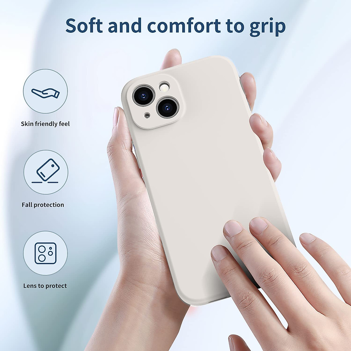 FUNMIKO Designed for iPhone 13 Case with Screen Protector,Enhanced Camera Lens Protection,Soft Silky Silicone Protective Phone Cover 6.1",Rock Grey