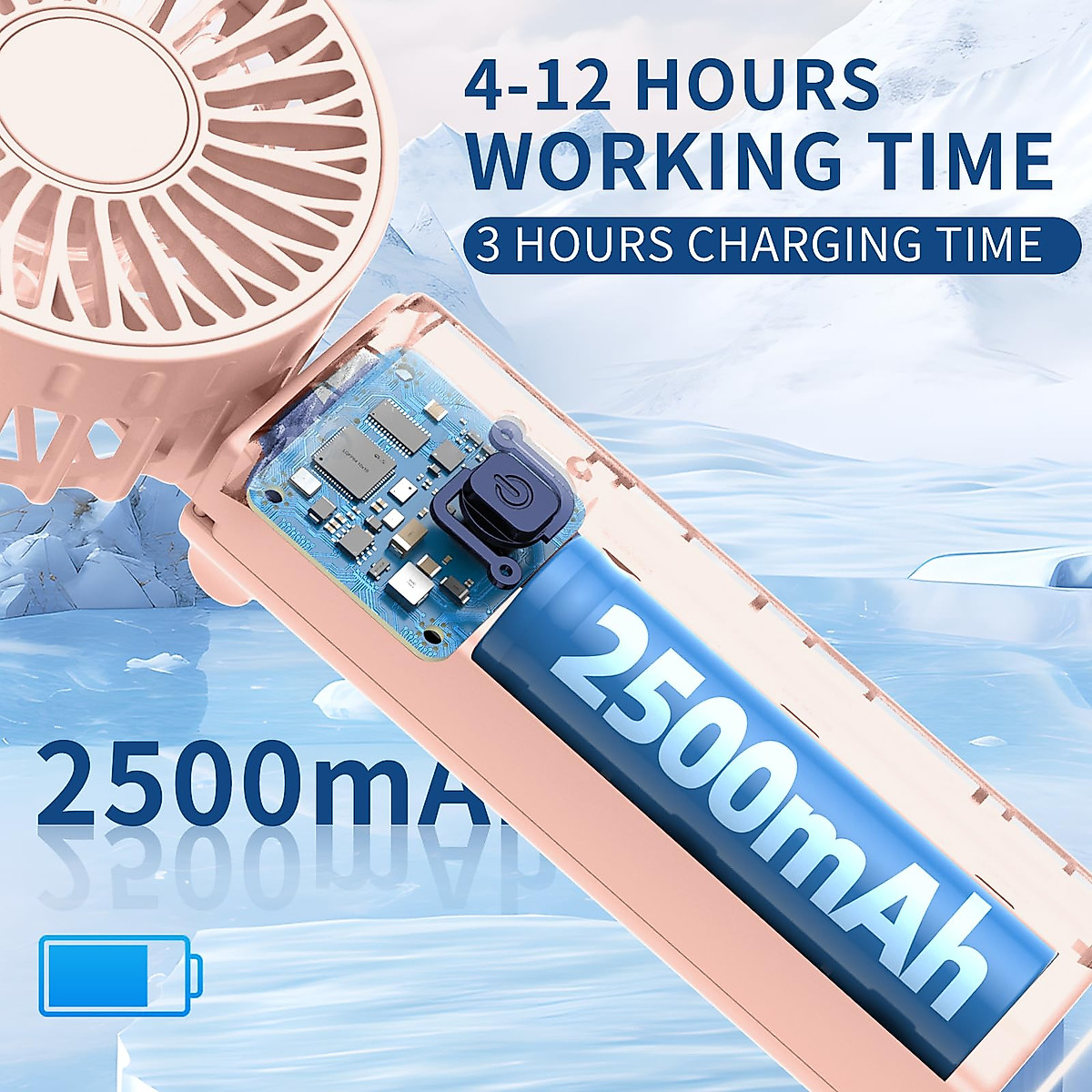 LIEWET Mini Handheld Fan, Neck Fan, Portable Fan Rechargeable, 2500mAh Rechargeable USB Fan, 180° Adjustable,3 Speed Personal Small Desk Fan, Strong Airflow, Super Quiet Pink