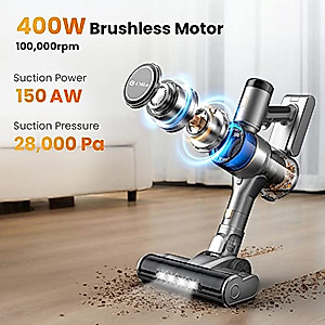 UMLo Cordless Vacuum Cleaner, 400W Stick Vacuum with 28Kpa Powerful Suction, Smart Induction Auto-Adjustment, 55min Runtime,6 in 1 Lightweight Vacuum with LED Display for Carpet Hard Floor Pet Hair-S9