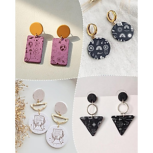 Puocaon Boho Clay Silk Screen - 6 Pcs Boho Moth Reusable Silk Screen Stencils for Polymer Clay Earrings Making, Crescent Moon Boho Sun Polymer Clay Silk Screen, Dreamcatcher Magic Book Silk Screen