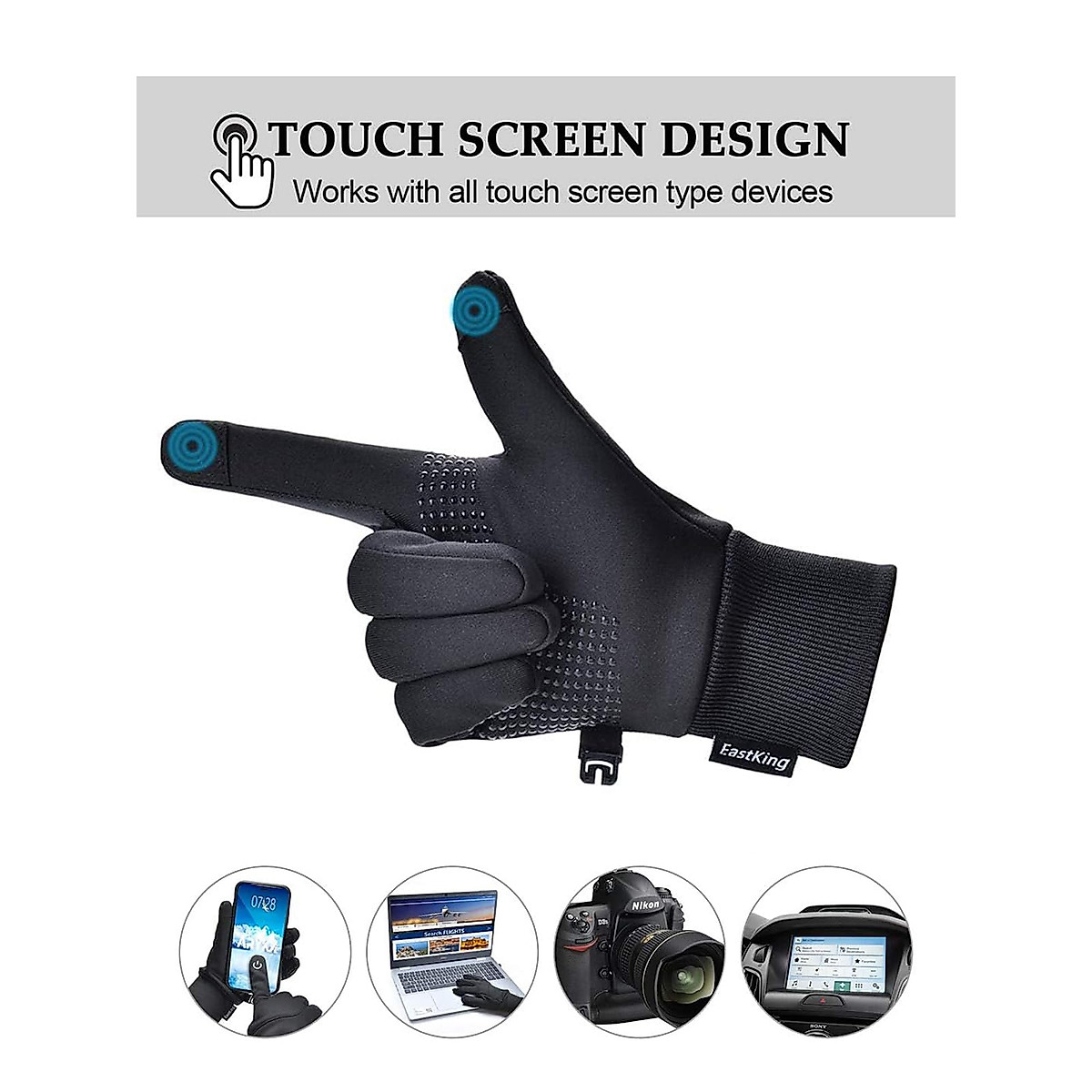 EAGLEFLY Winter Womens Gloves Touch Screen Water Resistant Warm Gloves for Outdoor Walking, Riding, Cycling, Running and Driving for Men and Women Tactical Gloves (Black Large)