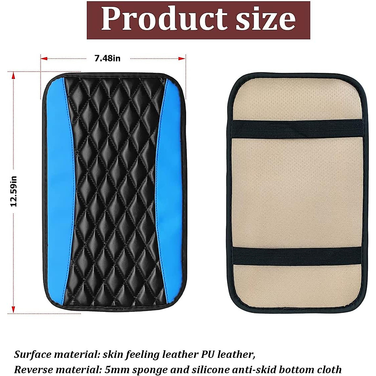 XINLIYA Car Center Console Cushion Pad, Universal Leather Waterproof Armrest Seat Box Cover Protector,Comfortable Car Decor Accessories Fit for Most Cars, Vehicles, SUVs (Blue)