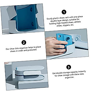 Levemolo Double Deck Holder Units Slots Easy Storage Adjustable Organizer Low Blue Stacker High Sneakers Clo Hanger Saving Free Space Organizers Organization for Heels Shoes Shoe Layer