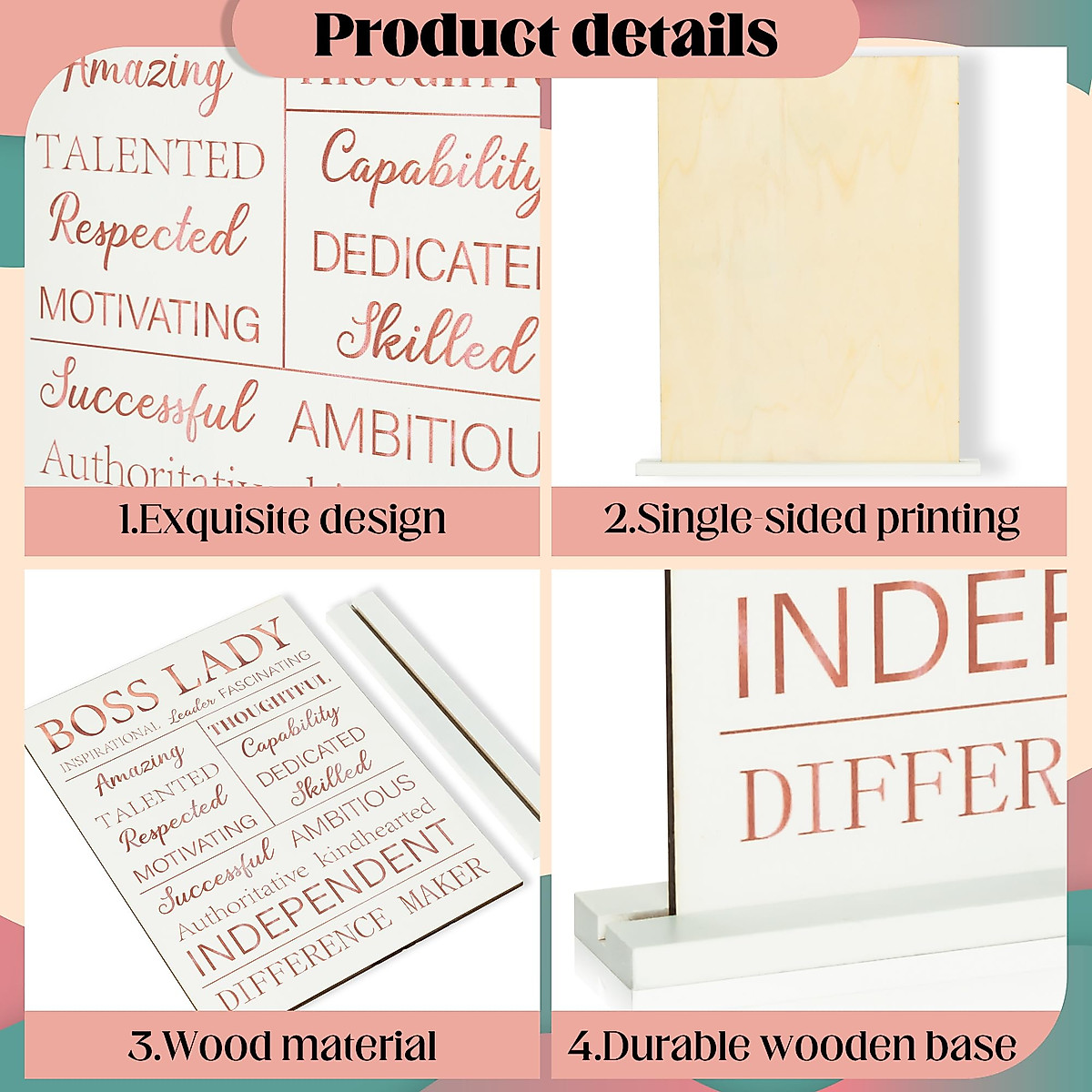 B1ykin Boss Lady Gifts for Women Table Topper Decoration, Rose Gold Boss Lady Centerpiece Women Boss Removable Wooden Freestanding Decor, Appreciation Gifts For Boss Office Female Leaders