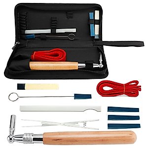 Yaetek Pack of 10 Pieces Piano Tuner Tools with Tuning Hammer Wedge Mute Wrench Hammer Wood Handle Strip Kit Tools w/Case, Professional Piano Tuning Kit (10 Items)