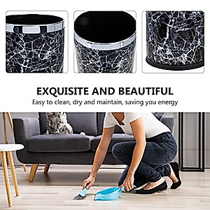 CLISPEED Automotive Garbage Cans Round Marble Trash Can Garbage Container Bin Recycle Trash Can Open Office Wastebasket Double Layer Garbage Can for KTV Bar Bathroom Black Car Trash Cans