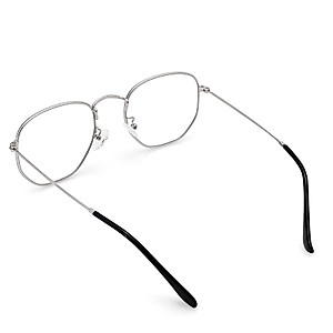 Pro Acme Hexagonal Non-Prescription Glasses Frame for Women Men Designer Square Round Metal Clear Lens Eyeglasses (Silver)