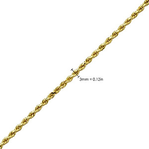 10K Yellow Gold 3mm 20" Diamond Cut Rope Chain Necklace with Lobster Lock
