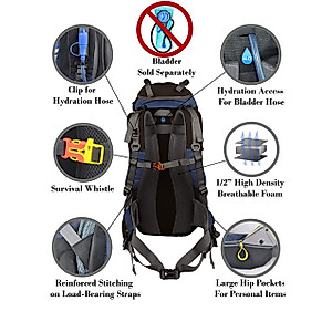 Duraton Hiking Backpack 50L, Water Resistant Light-Weight Day Pack for Backpacking Camping and Travel (Navy Blue)