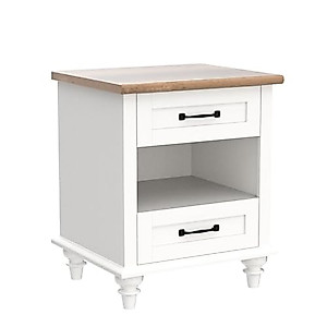 WAMPAT Set of 2 White Nightstands with Charging Station & 2 Drawers, Mid Century Modern End Tables Side Table for Living Room, Wooden Nightstand Bedside Table for Bedroom & Dorm