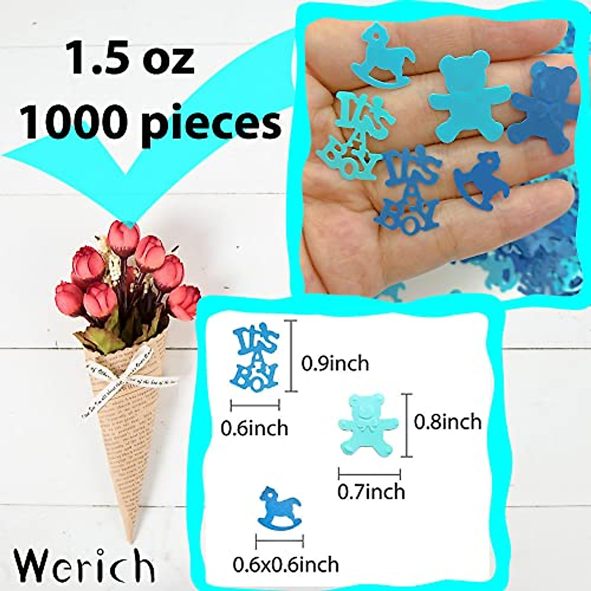 Werich Baby Boy Confetti for Tables Baby Shower Games Gender Disclosure Birthday Party Glitter Metallic Foil Table Scatters Confetti for Party Decorations DIY