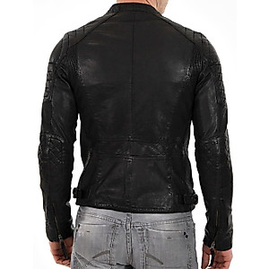 DECIMAL Men's Black & BROWN Genuine Lambskin Leather Biker Jacket VINTAGE REAL MOTORCYCLE JACKETS FOR MEN (L, BLACK)