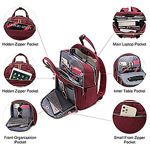 LOVEVOOK Laptop Backpack Purse for Women with 15.6-inch Laptop Compartment, Large Travel Anti-theft Work Bags with Lock, Business Computer College Backpacks, Casual Daypack with USB Port, Wine Red