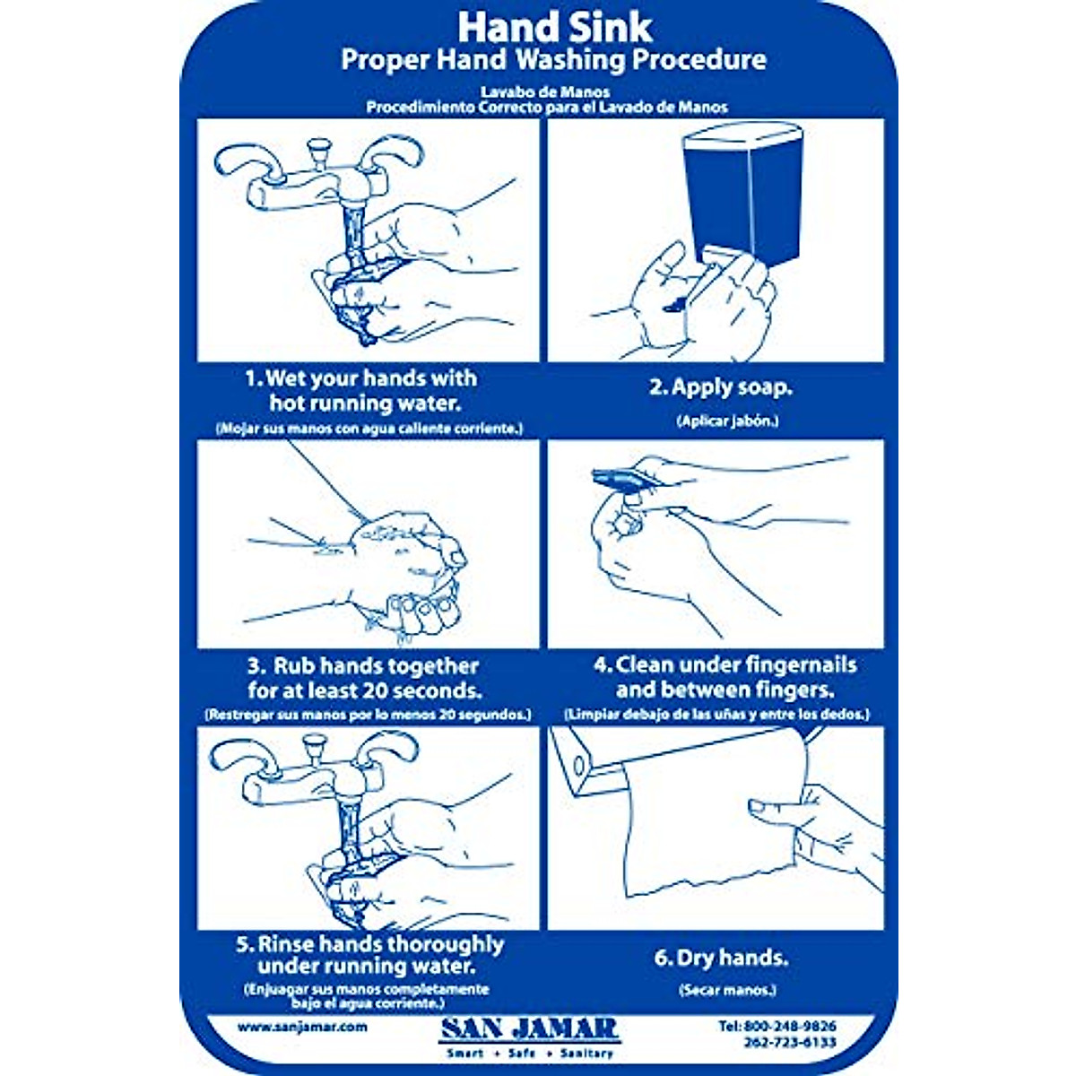 San Jamar HWWLCT Hand Washing Station Smart Chart, 6" Width x 9" Height