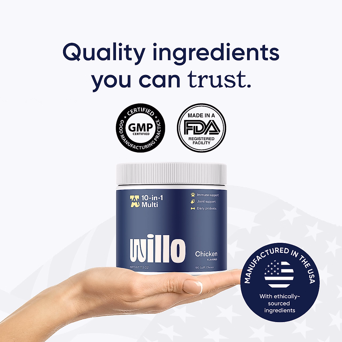 Willo All-in-1 Multifunctional Supplements for Dogs - with Glucosamine, Omega 3's, Essential Vitamins | Joint Support, Gut & Immune Health, Skin & Coat, Heart Health | 90 Soft Chews