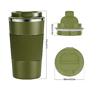 YINJOYI 17oz Travel Coffee Cups Insulated Mug Thermal Tumbler to Go with Lid Leak Proof Reusable Stainless Steel Coffee Mug Spill Proof for Hot and Iced Cold Drinks (Green, 510ml)