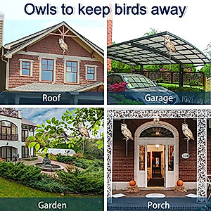 kungfu Mall Owls to Keep Birds Away, Fake Owl, Reflective Hanging Decoration Garden Owl Keep Birds Away from Garden Porch Roof Carport Garage 4PCS