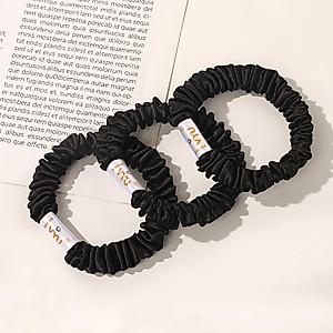 Hair Ties Silk Satin Scrunchies - Small Mini Thin Elestics Ponytail Holder Hair Bands Skinny Scrunchy For Thick Curl Hair No Crease Hair Ties Soft Accessories No Hurt Your Hair for Women and Girls (Black)