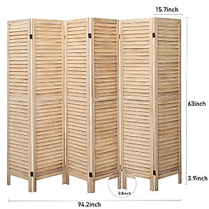 ECOMEX 6 Panel Wood Room Divider, Folding Room Divider Privacy Screen 5.6Ft Tall, Freestanding Louvered Divider Screen for Home Office Restaurant Bedroom(Cream)