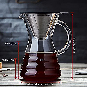Unbreakable Pour Over Coffee Maker with Permanent Stainless Filter 27 fl oz, Thickened Heat-Resistant Borosilicate Glass Dripper Coffee Pour Over, Stovetop Safe, 6-7 Cups